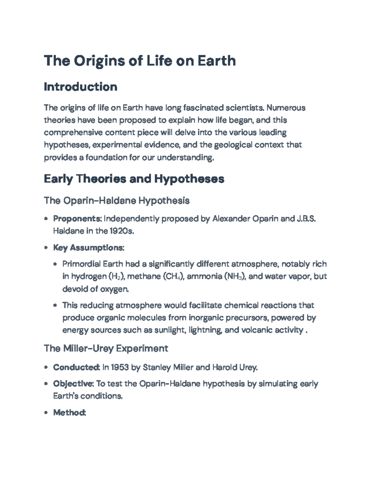 Theories and Evidence on the Origins of Life on Earth (Biology 101 ...