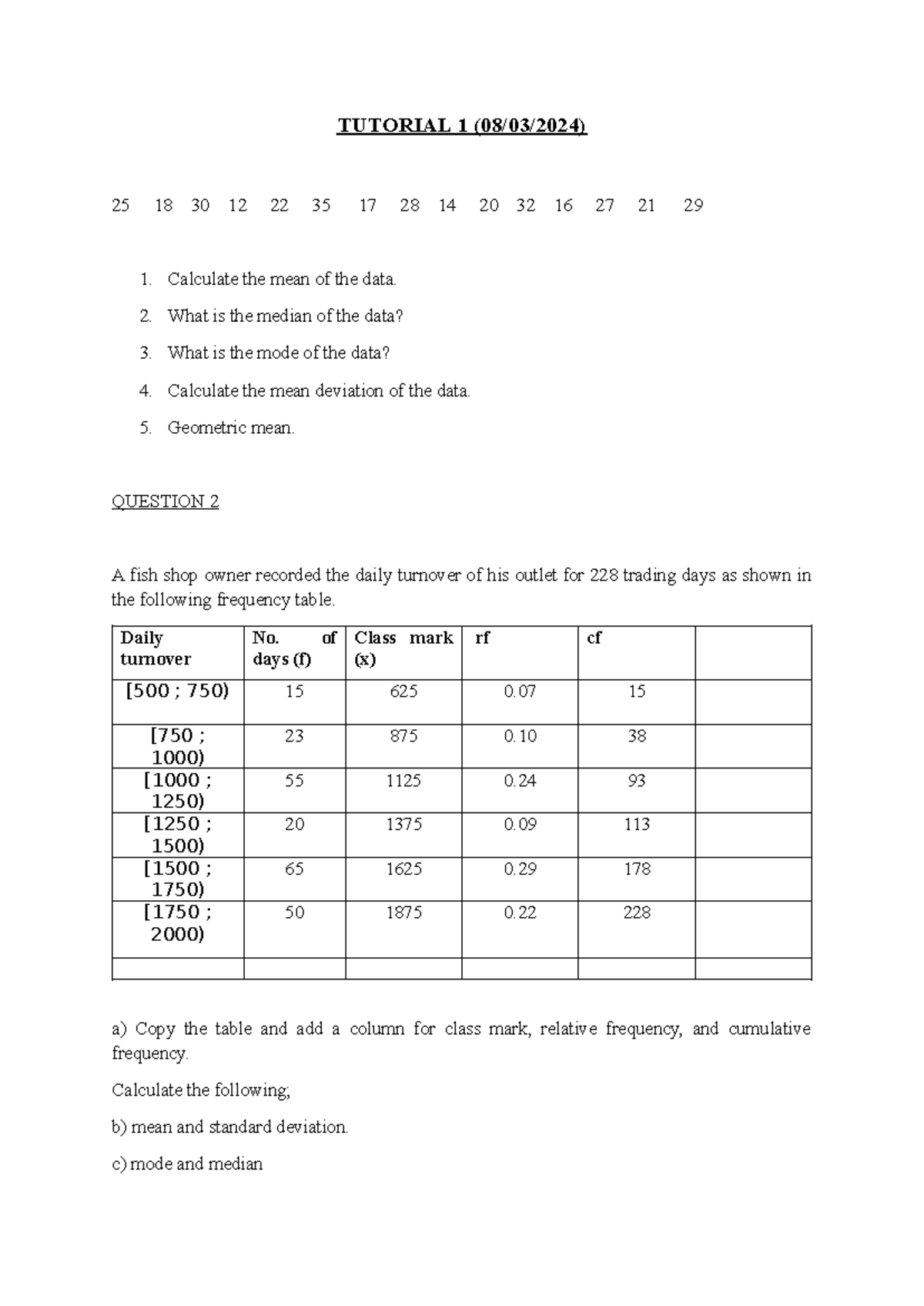 Tutorial 1 08MAR2024 - TUT - TUTORIAL 1 (08/03/2024) 25 18 30 12 22 35 ...