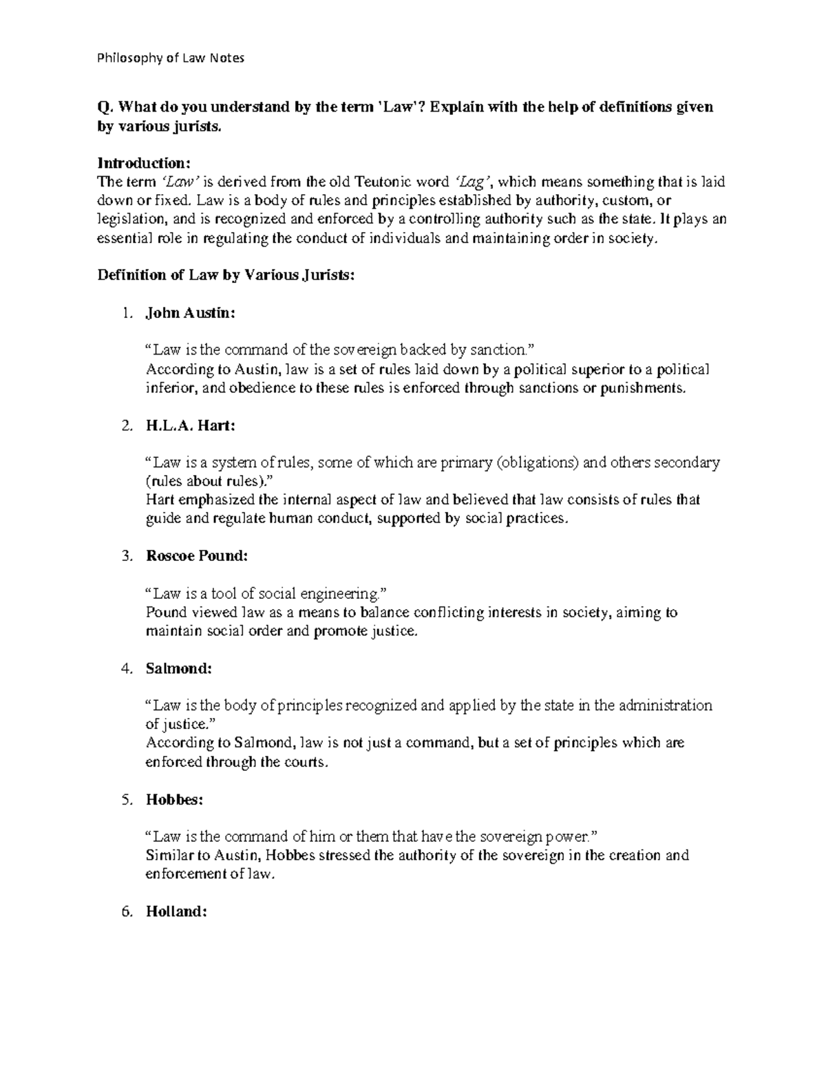 Philosophy of Law Notes: Key Concepts and Jurists' Perspectives - Studocu
