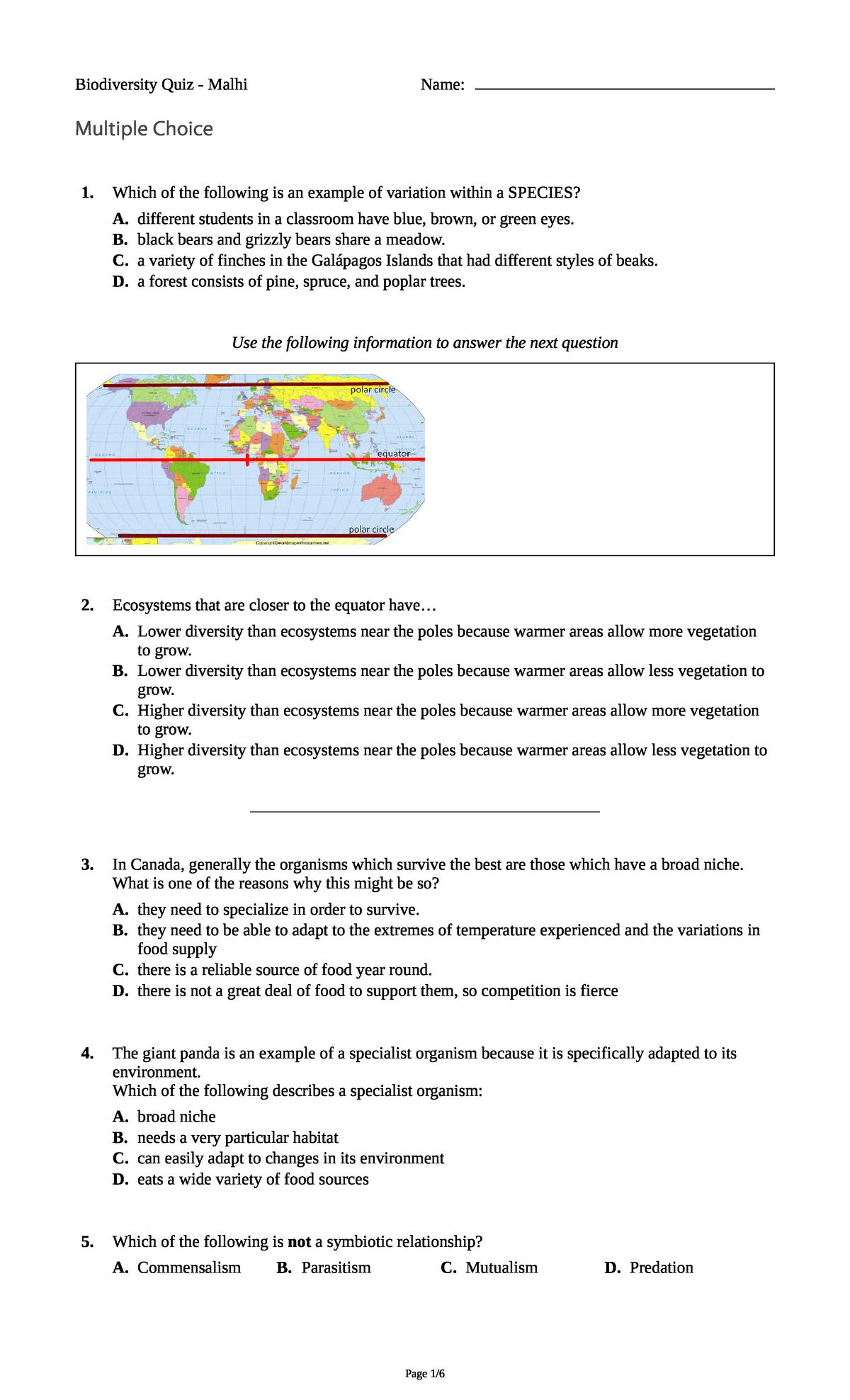 Biodiversity Quiz (BIO101) - Multiple Choice Questions - Studocu