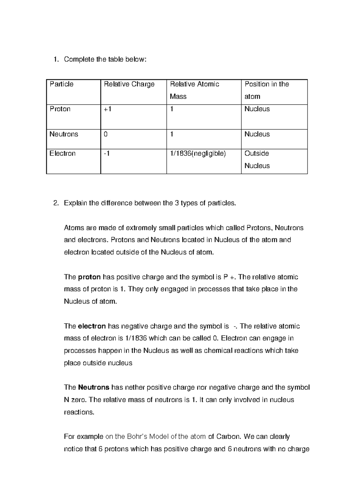 Chemistry atomic structure and bonding - Complete the table below ...