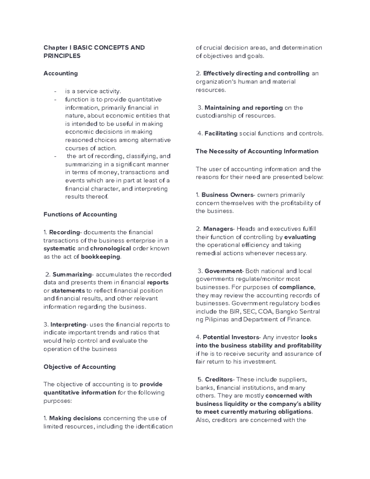 Accounting 2: Chapter I - Basic Concepts & Principles Overview - Studocu