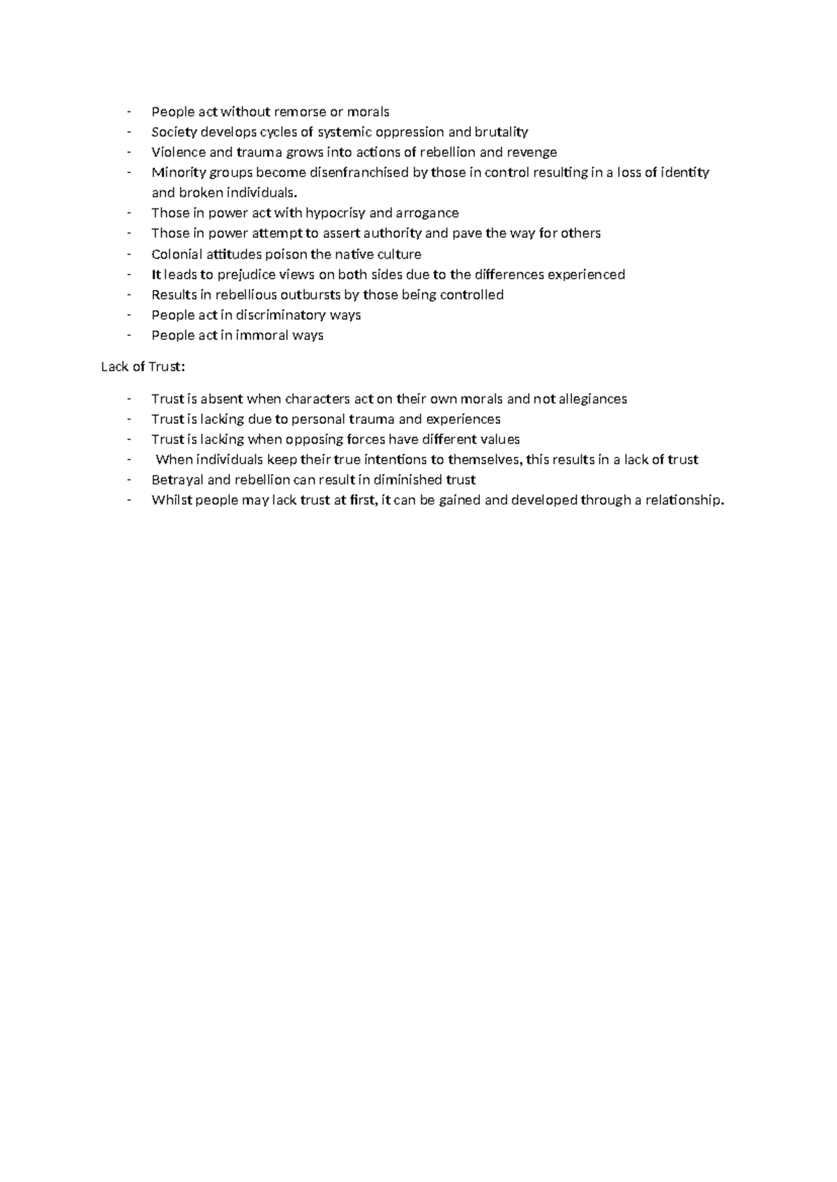 Prac SAC ideas - Practice SAC notes - People act without remorse or ...