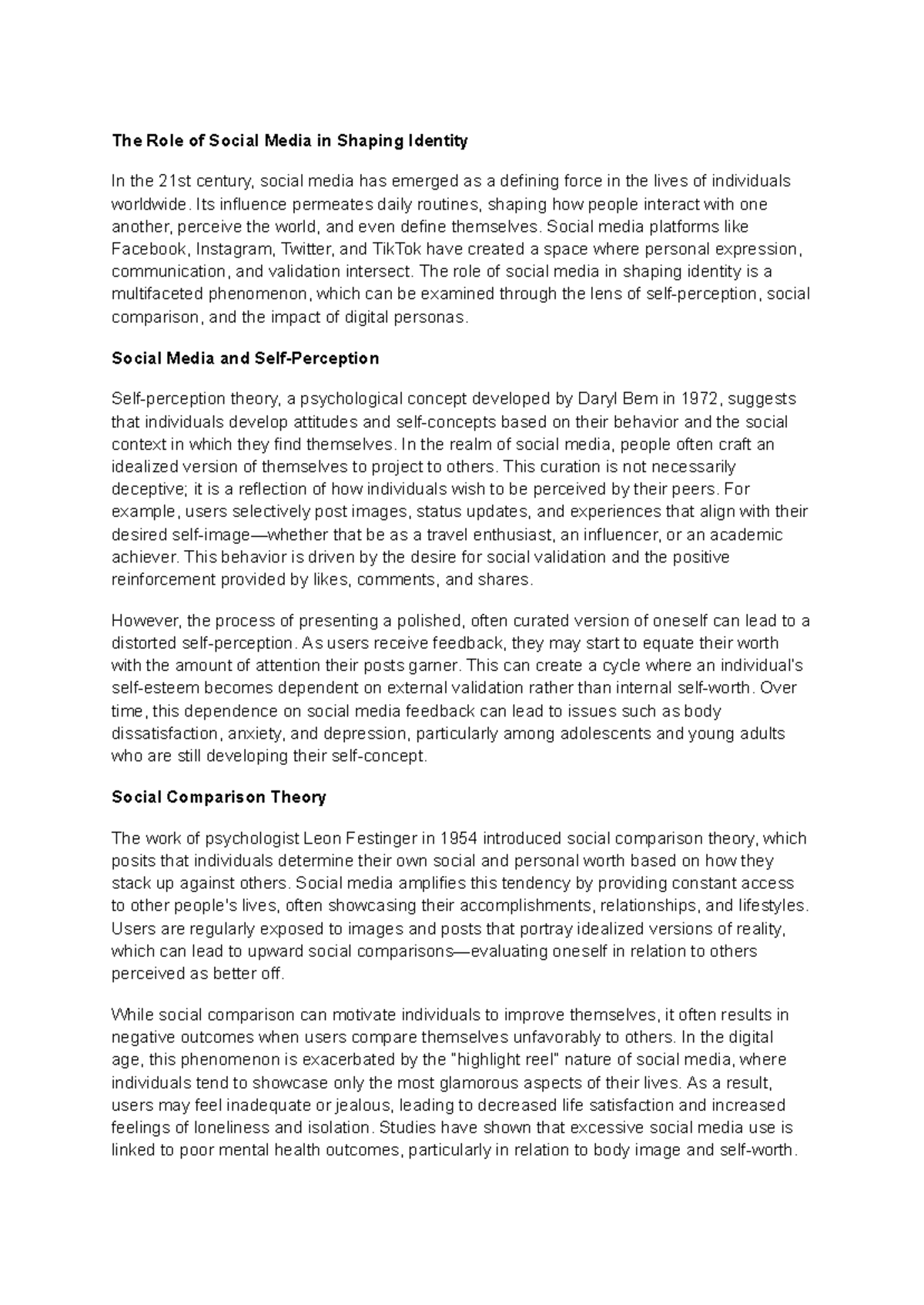 Social Media's Impact on Identity: Insights and Implications - Studocu