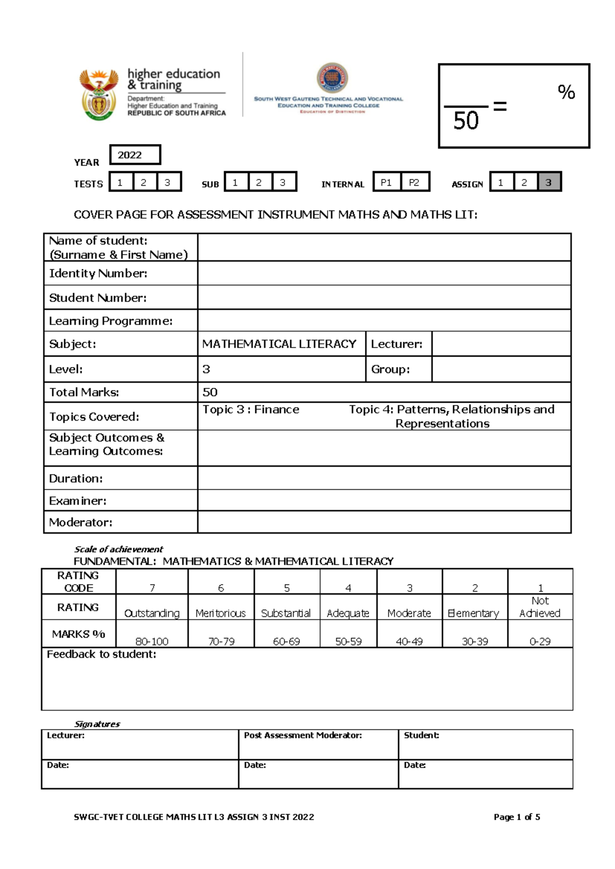 Maths Lit L3 Assignment 3 Instrument: Fuel and Financial Analysis 2022 ...