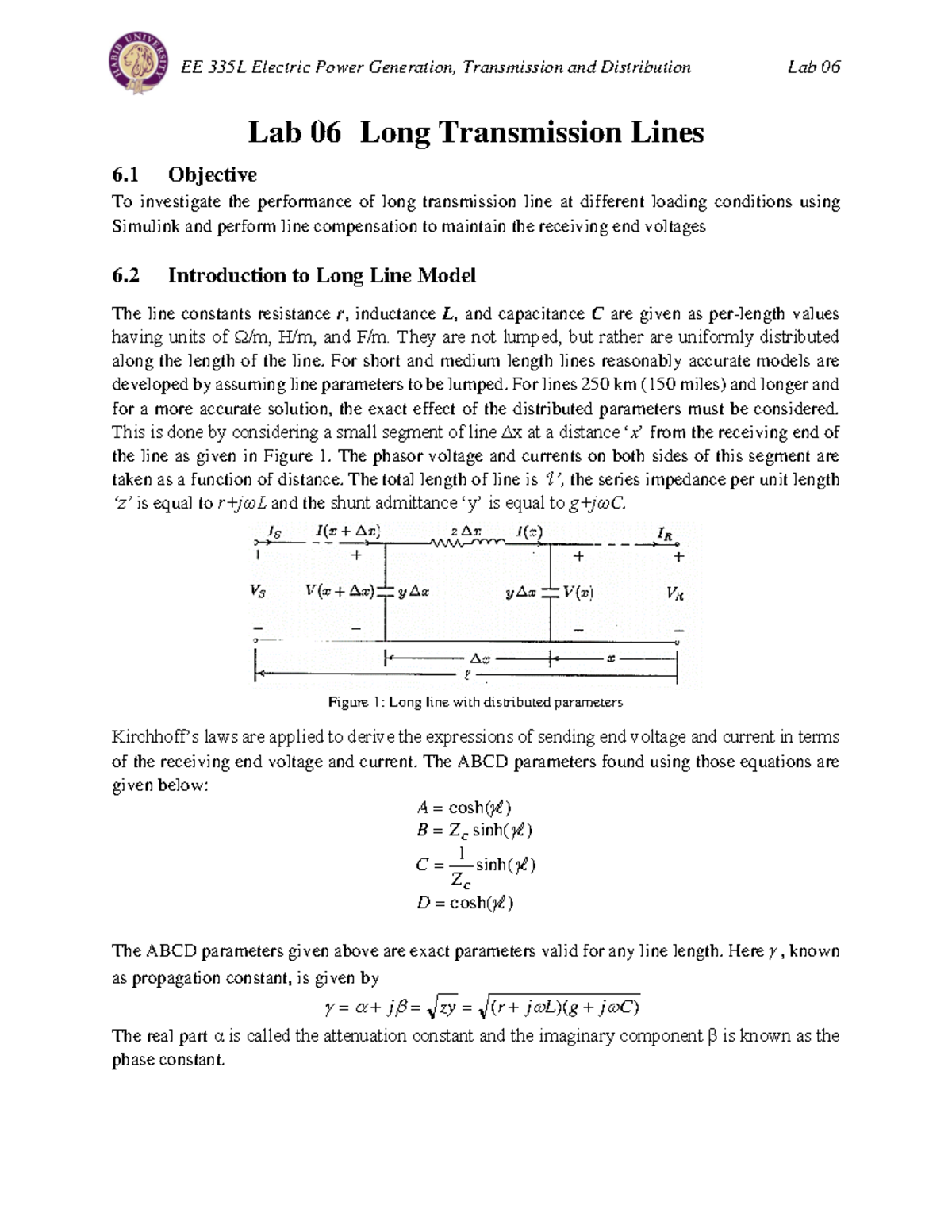 Lab 6 - Long Transmission Lines Analysis and Simulink Tasks - Studocu