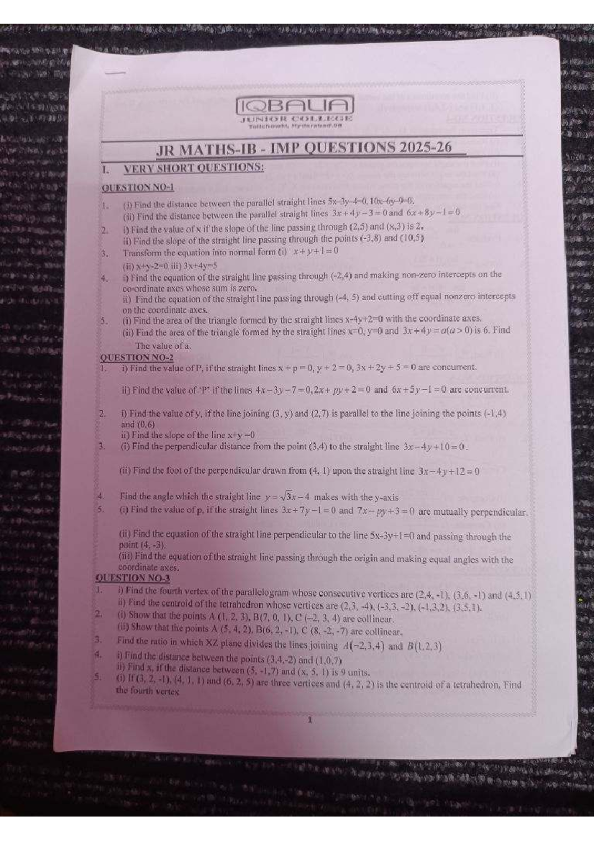 JR IMP QUESTIONS: Iqbal Junior College Math Tutorial Document - Studocu