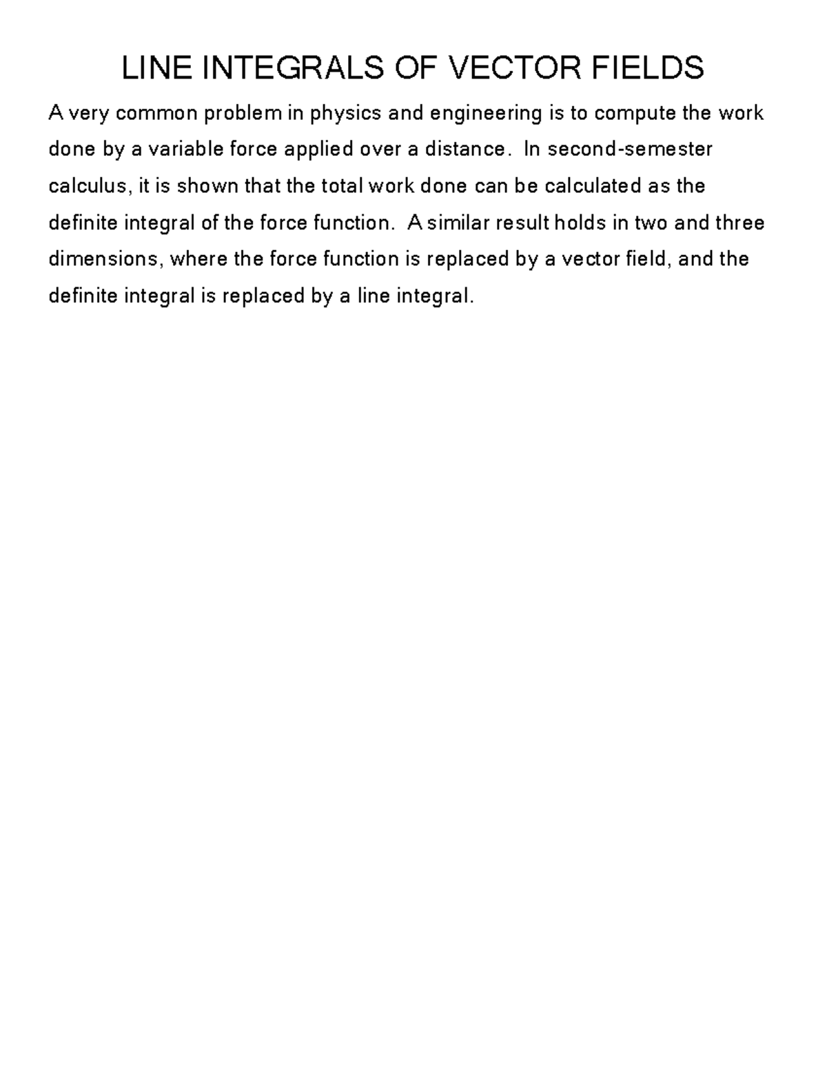 072 Midterm Notes: Line Integrals of Vector Fields Explained - Studocu