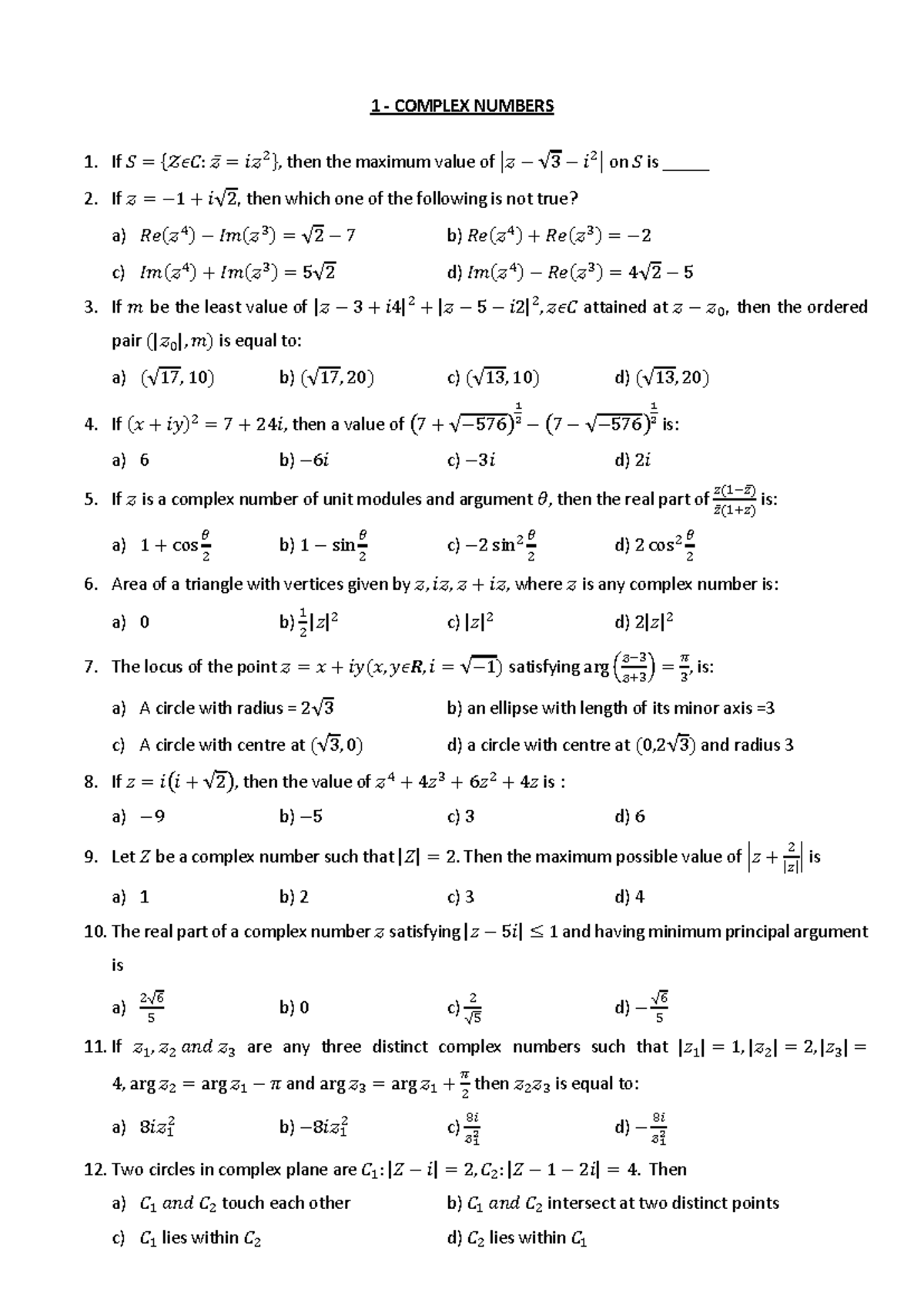 JEE Maths PART 1 - Complex Numbers and Sequences Study Guide - Studocu