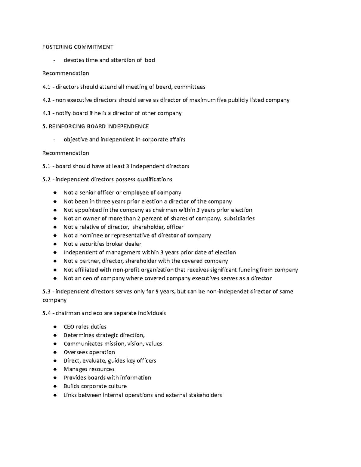 Gov Chapter 3 - Notes on Fostering Commitment & Board Independence ...