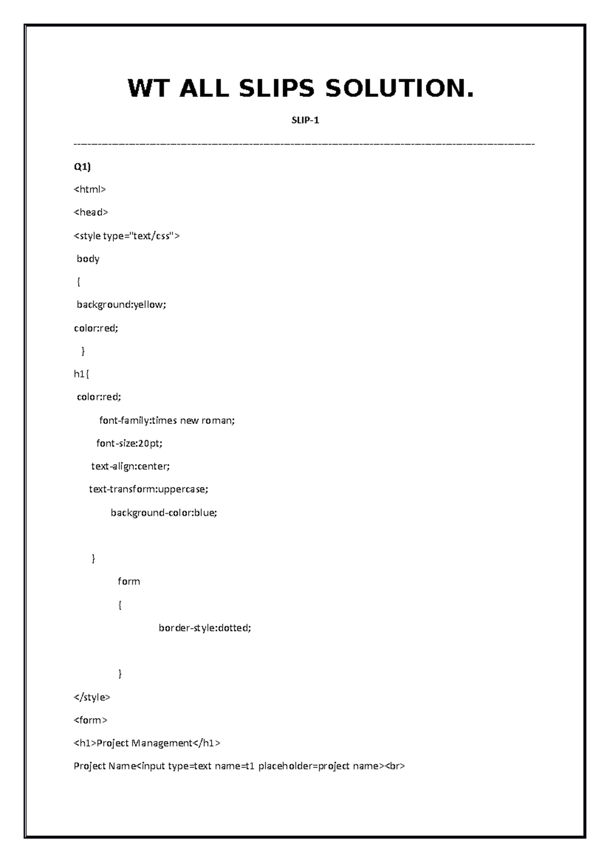 WT Practical Slip Solutions - Comprehensive Code Answers Guide - Studocu
