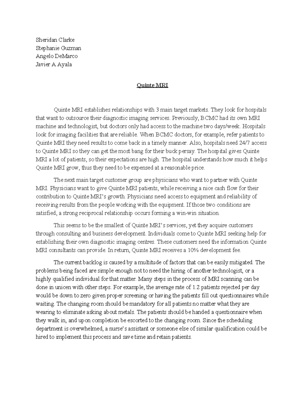 Quinte MRI Operations Analysis - SCMG 383 Presentation Insights - Studocu