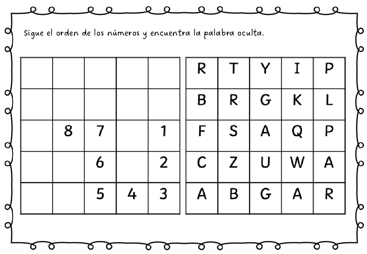 Codigo secreto - encuentra la palabra oculta siguiendo los numeros ...