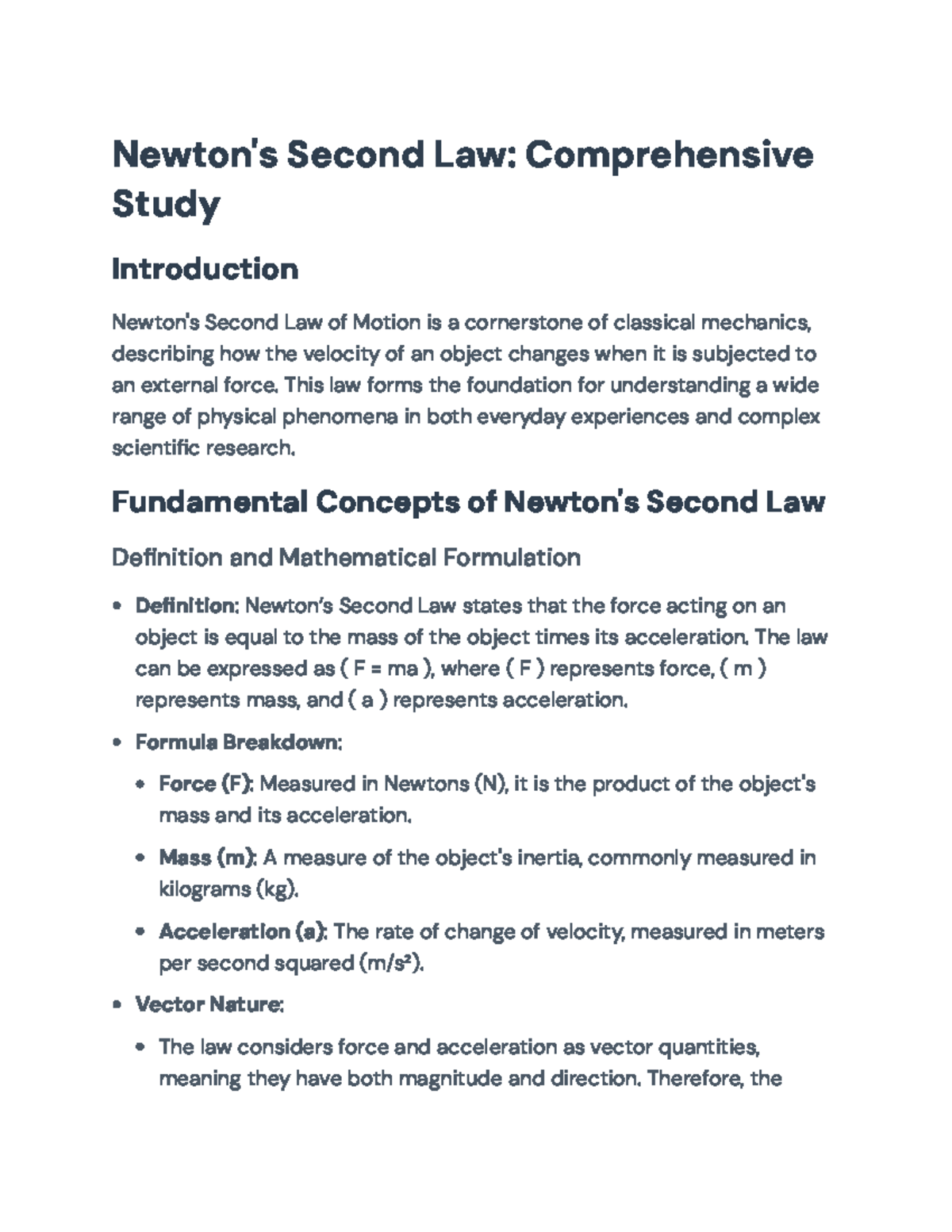 Newton's Second Law of Motion: Fundamentals and Applications - Newton's ...