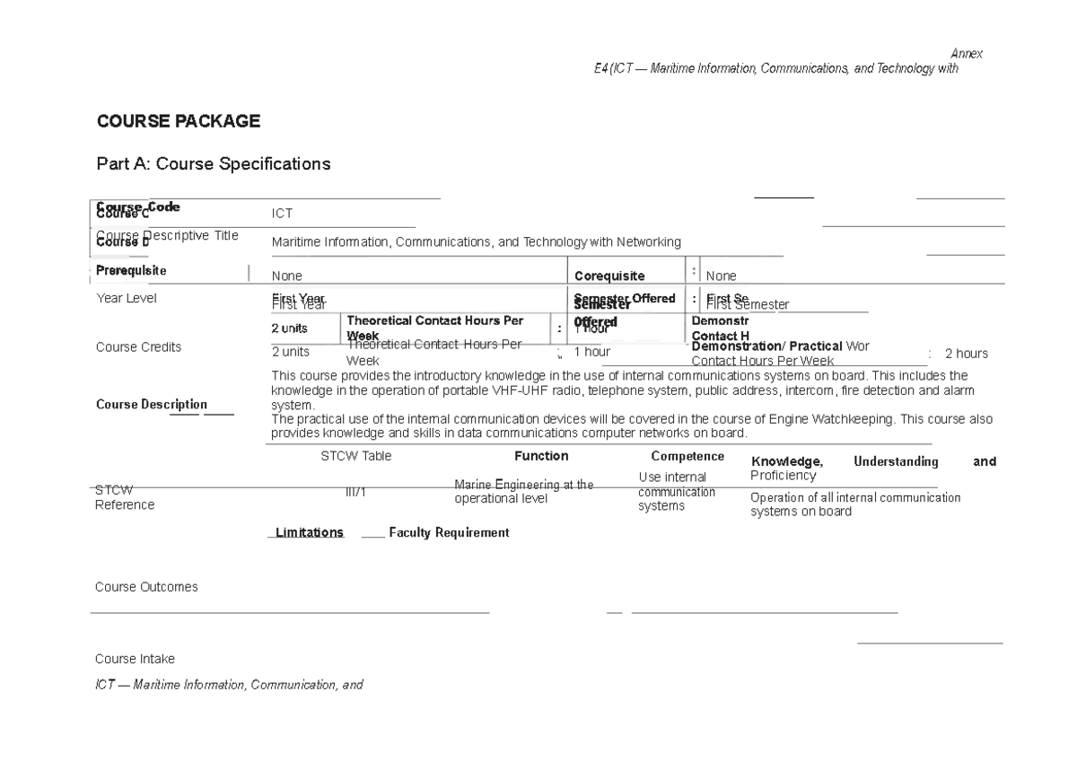 E4 - Maritime Information, Communications, and Technology Course Syllabus - Studocu