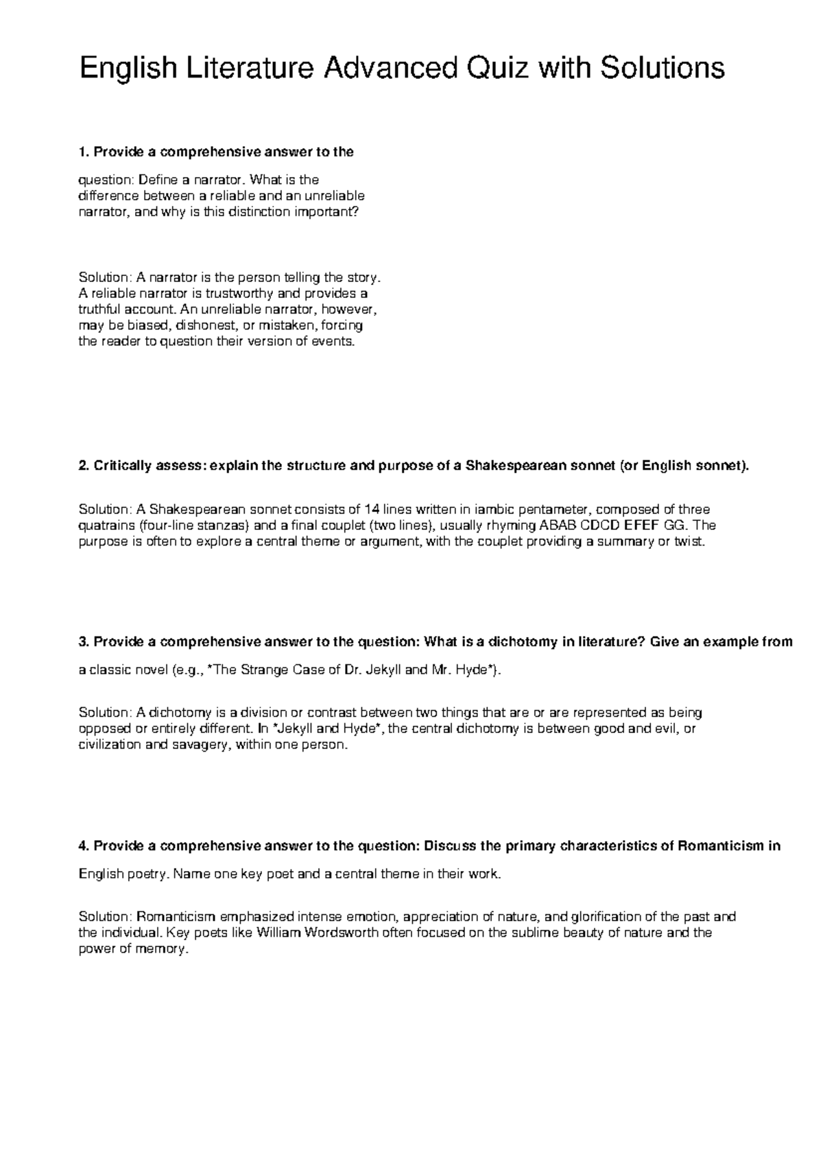 English Literature Quiz (11) with Solutions: Key Concepts Explained ...