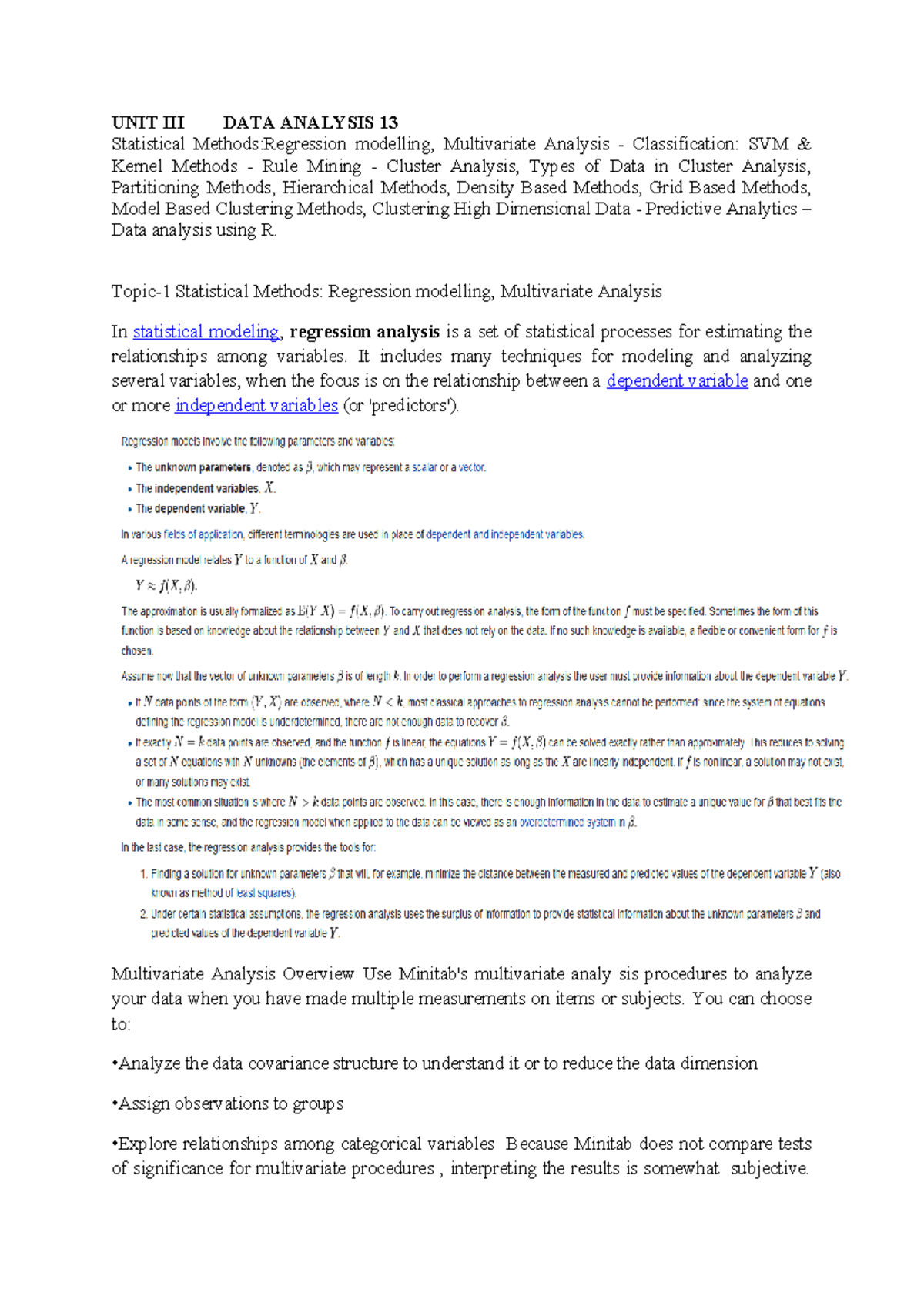 Unit 3: Statistical Methods & Data Analysis Techniques in R - Studocu