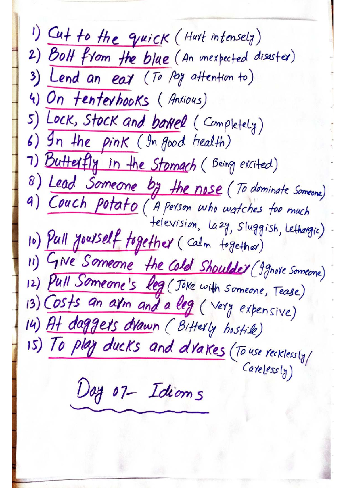 Idiom Day 7: Understanding Common Expressions and Their Meanings - Studocu