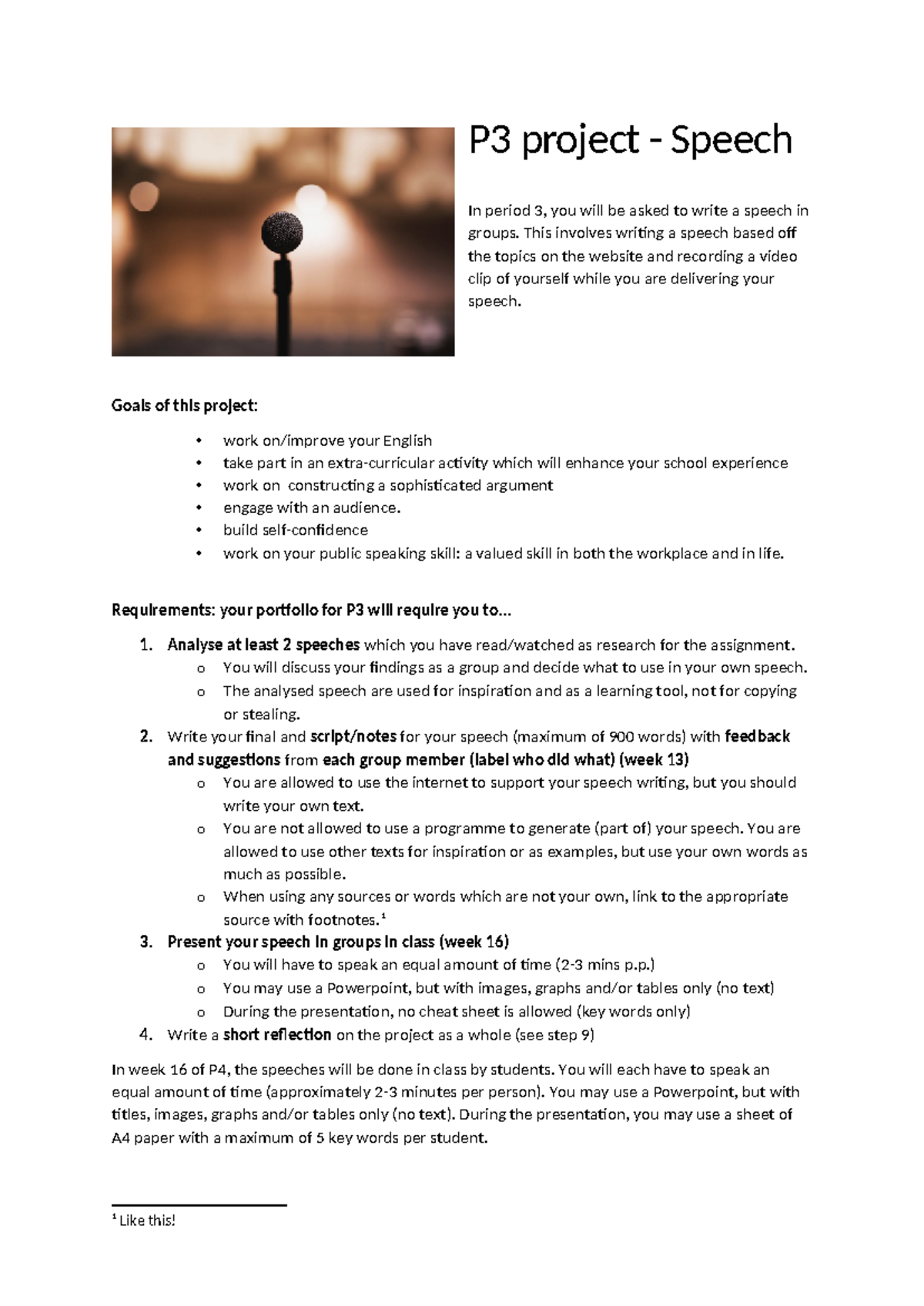 P3 Speech Project: Group Speech Writing & Presentation Guide - Studeersnel