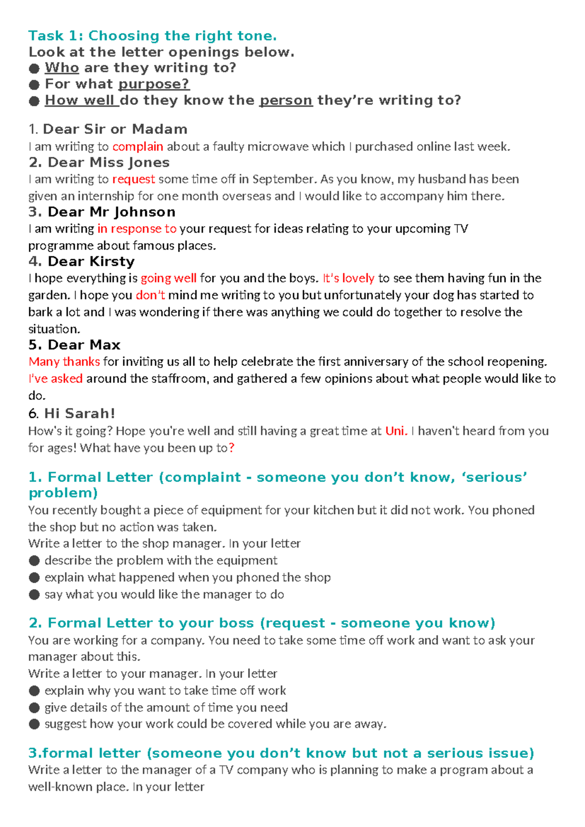 Cefr 1-dars - Cefr 1-dars - Task 1: Choosing the right tone. Look at ...