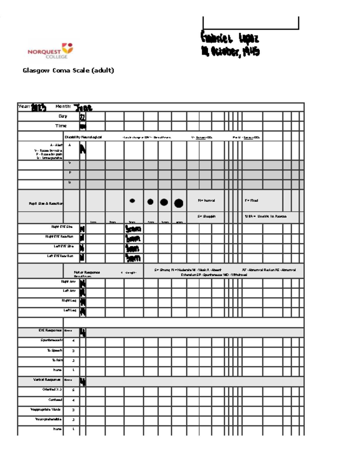Glasgow Coma Scale (Adult) Flow Sheet - Clinical Review - Studocu