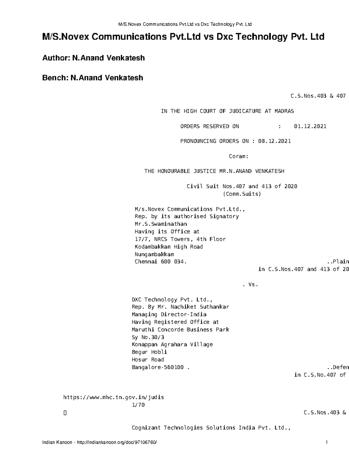 M S Novex Communications Pvt Ltd vs DXC Technology Pvt Ltd: Case ...