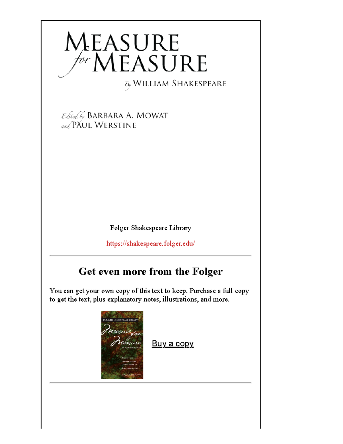 Measure for Measure (ENG 101) - Folger Shakespeare Library Edition ...