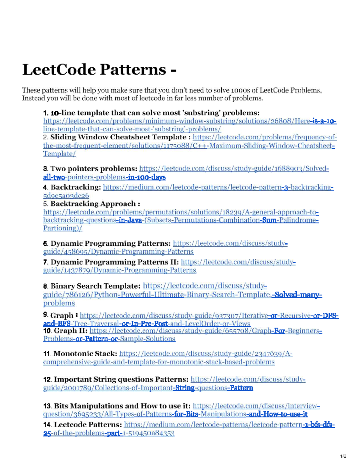 LeetCode Patterns: Essential Strategies for Problem Solving - Studocu