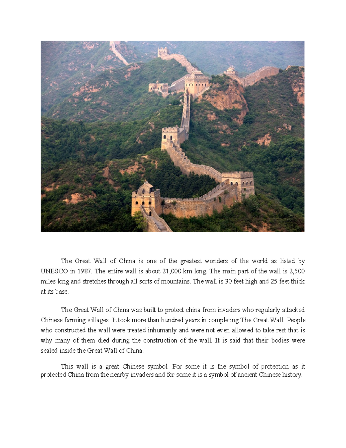 Great wall of china essay - The Great Wall of China is one of the ...