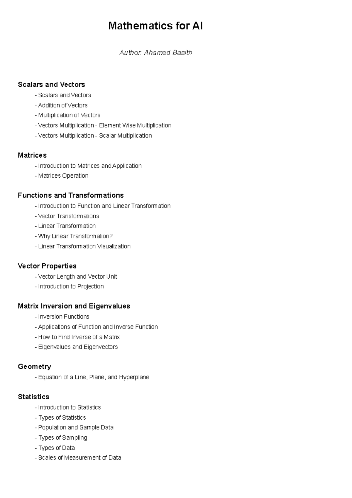 Mathematics for AI - fundamentals of Ai - Mathematics for AI Author ...
