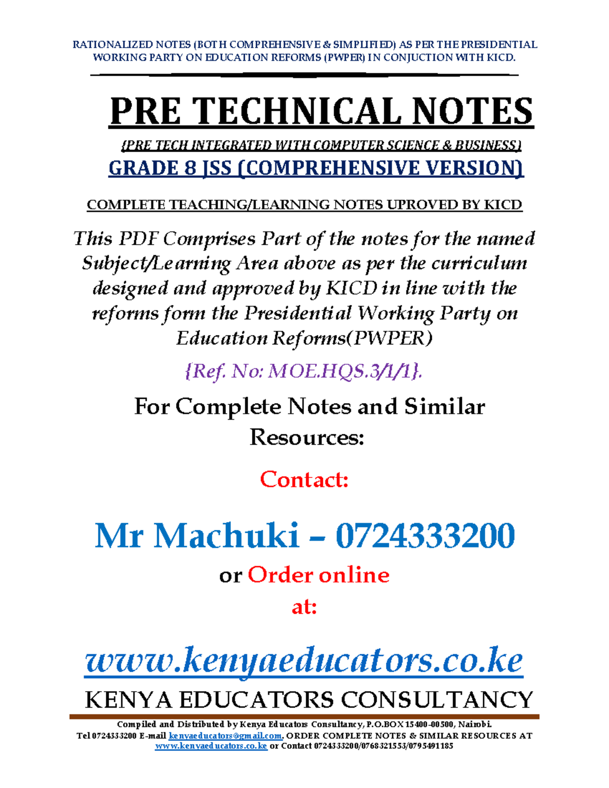 PRE TECH Grade 8 JSS Complete & Simplified Study Notes - Studocu