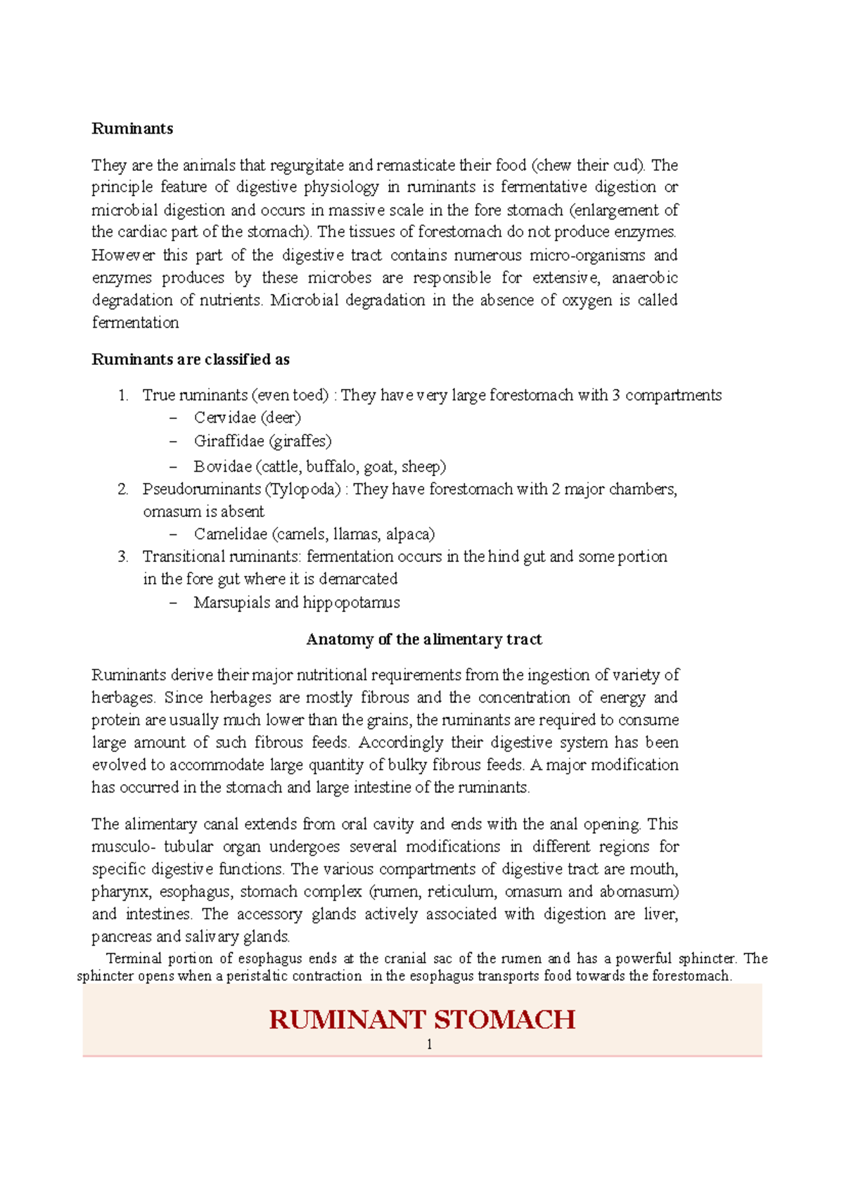 Ruminant Digestion - LECTURE NOTES on Digestive Physiology - Studocu