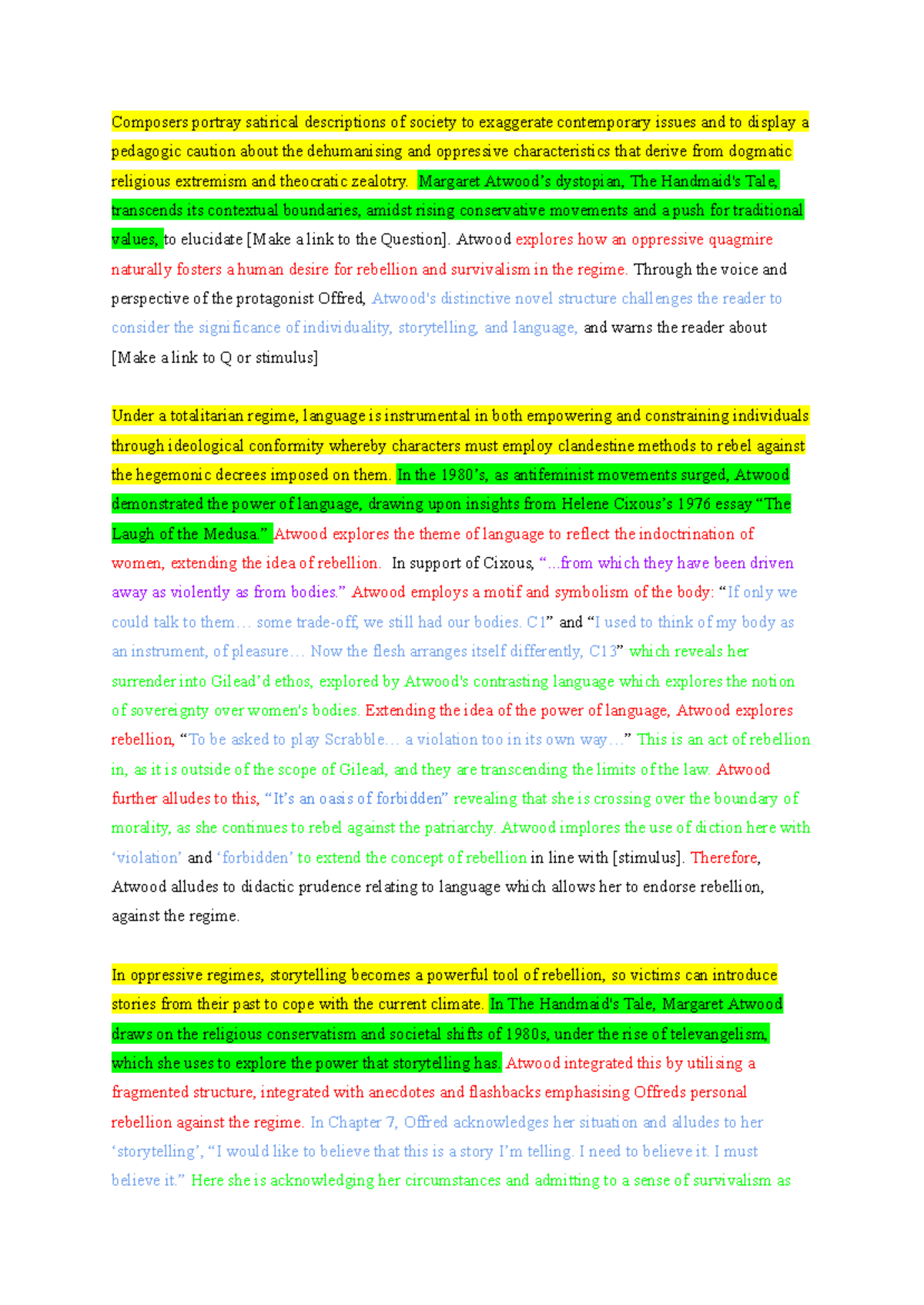 Handmaid's Tale Essay (ENG 2020): Language, Rebellion, and Oppression ...