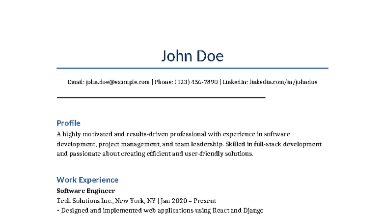 Neat CV Template - notes - John Doe Email: john@example | Phone: (123 ...