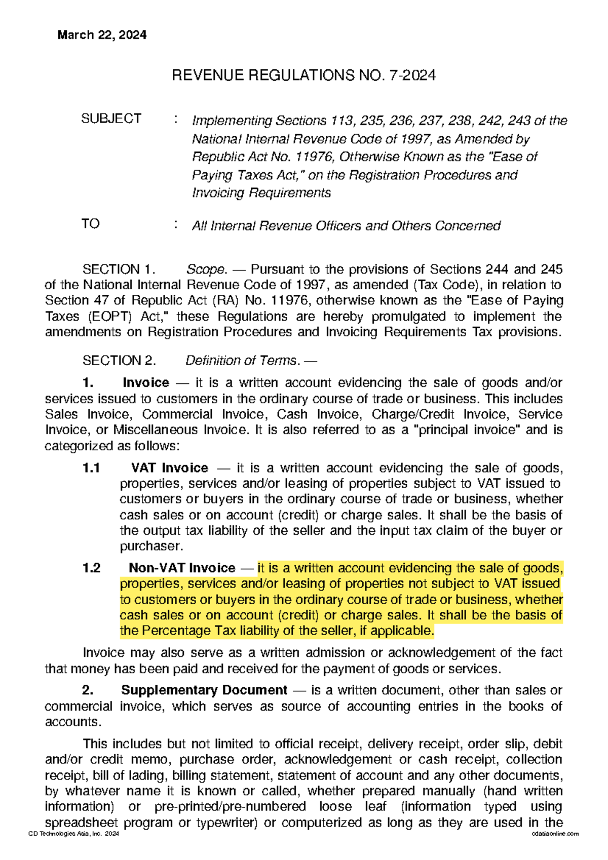 RR 7-2024: Implementing NIRC Sections on Registration & Invoicing ...