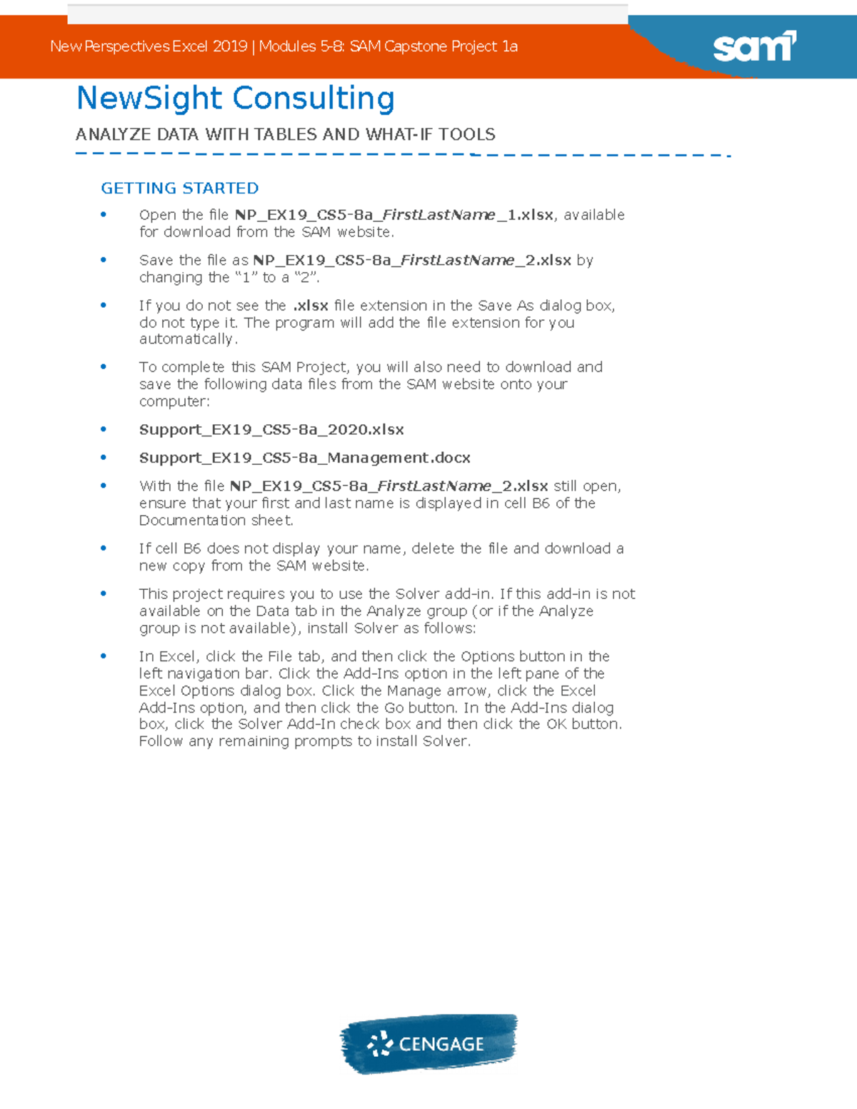Instructions NP EX19 CS5-8a - New Perspectives Excel 2019 | Modules 5-8: SAM Capstone Project 1a ...