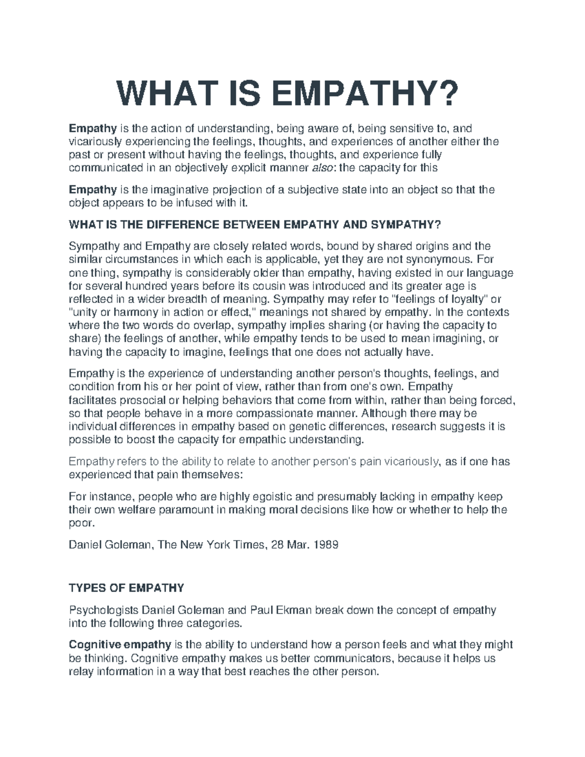 WHAT IS Empathy - WHAT IS EMPATHY? Empathy is the action of ...