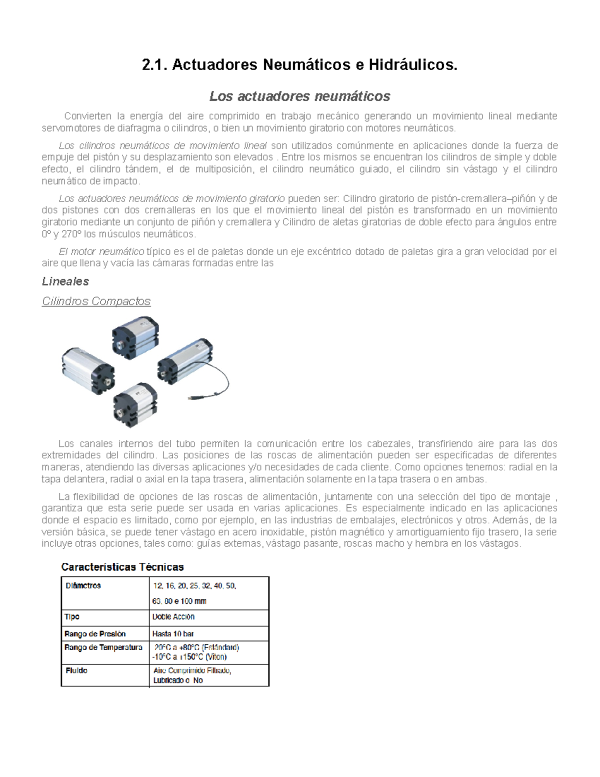 Calculo de Actuadores Neumáticos e Hidráulicos - Texto Resumido - Studocu