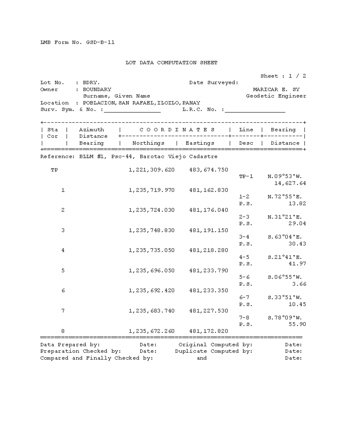 LMB Form No. LOT DATA COMPUTATION SHEET - SAN RAFAEL - Studocu