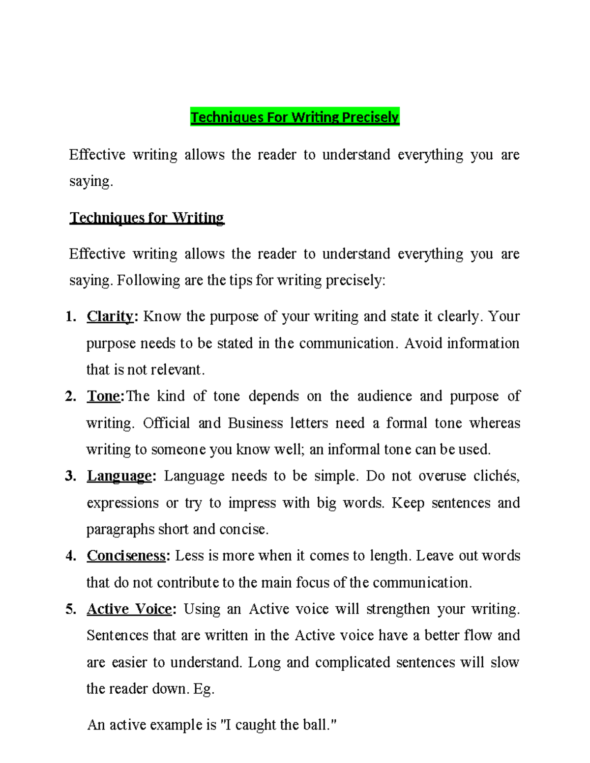 Techniques for Writing Precisely: Notes & Q&A - Studocu
