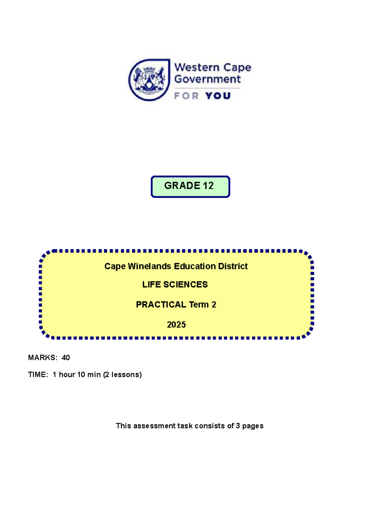 Life Sciences Practical Investigation Gr 12 Term 2 2025 - Studocu