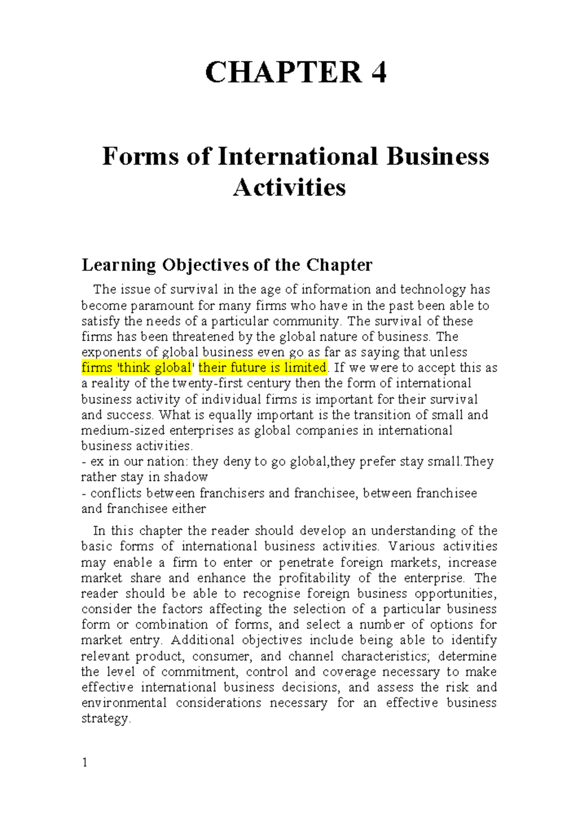 Chapter 4 Forms of IB Activities V 1 Feb2019 - CHAPTER 4 Forms of International Business ...