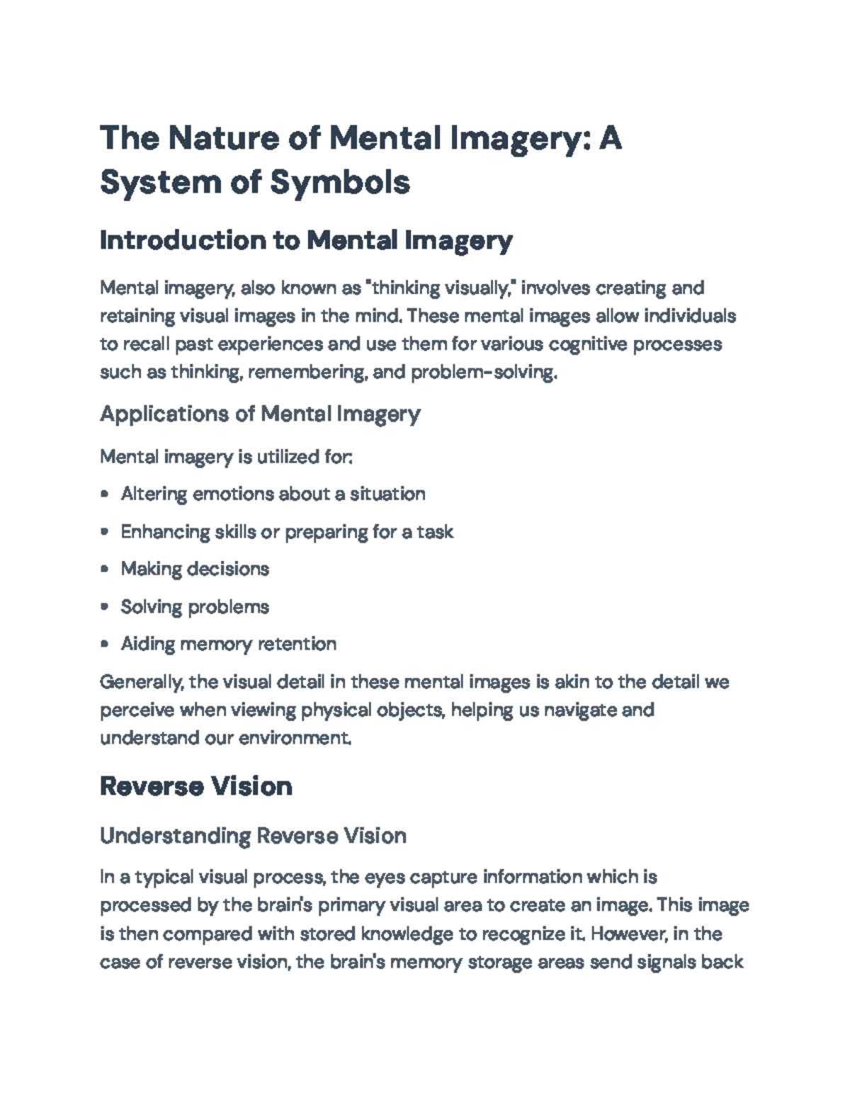Mental Imagery: Exploring Visual Thinking & Reverse Vision Concepts ...