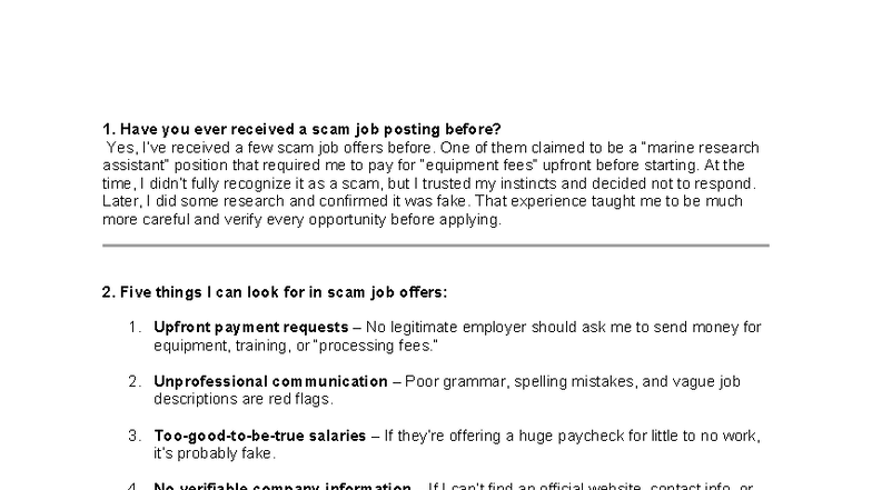 Scam Job Offers: Recognizing and Responding to Scams - Studocu