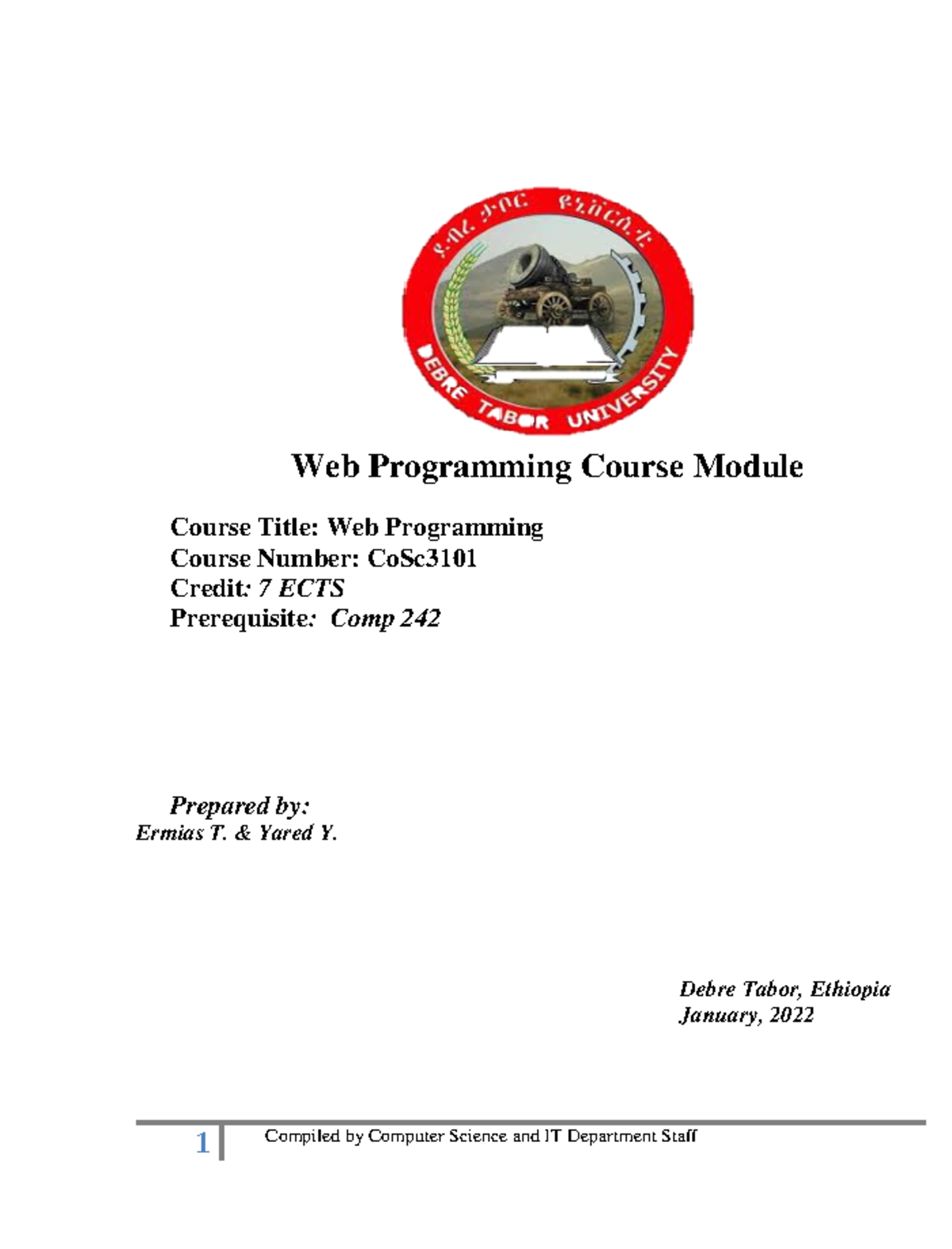 Web Programming Course Module - CoSc (7 ECTS) Overview and Structure - Studocu