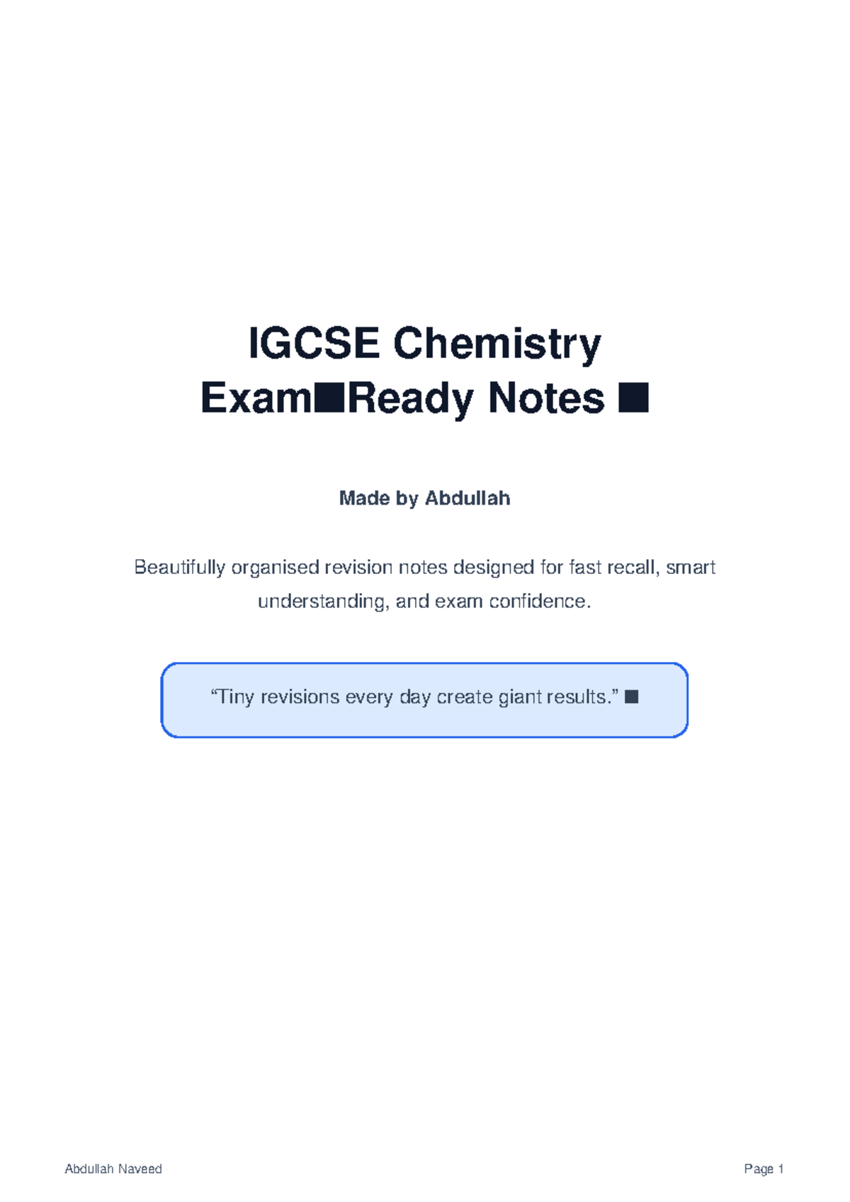 IGCSE Chemistry Revision Notes by Abdullah: Organized for Success - Studocu