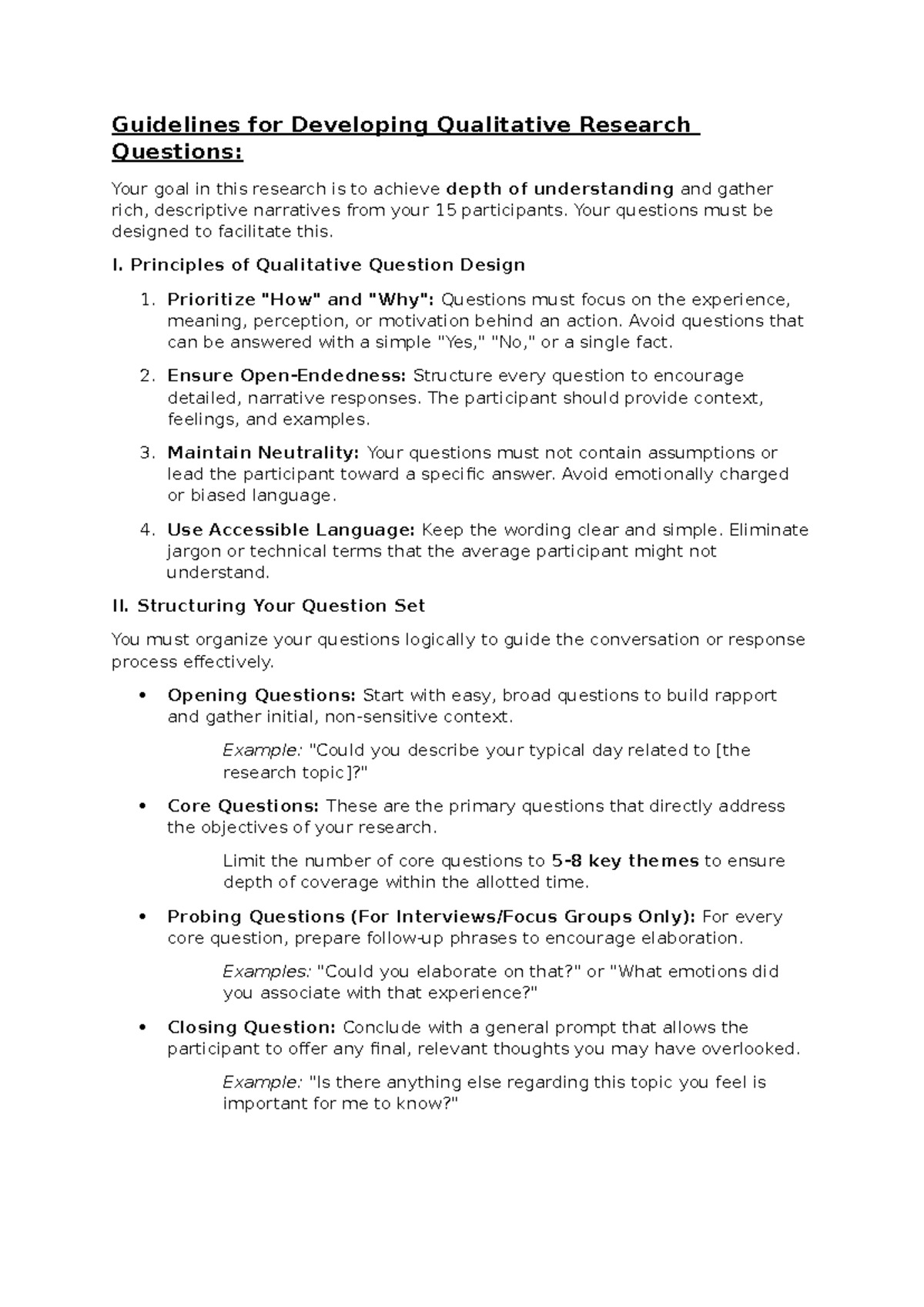 Guidelines for Developing Qualitative Research Questions (Research ...