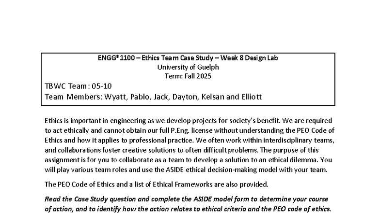ENGG1100 F25 - Ethics Case Study: ASIDE Framework Analysis Week 8 - Studocu