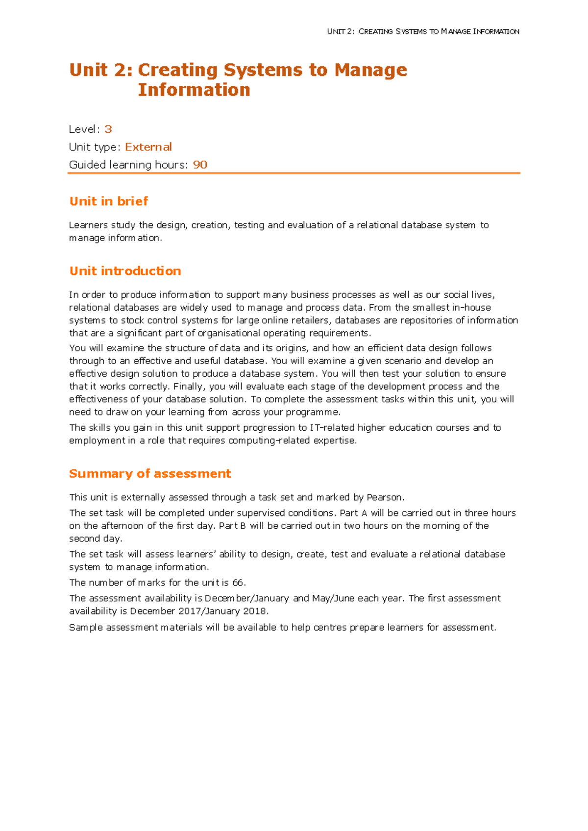 Unit 2: Creating Systems for Database Management - Pearson BTEC Level 3 - Studocu