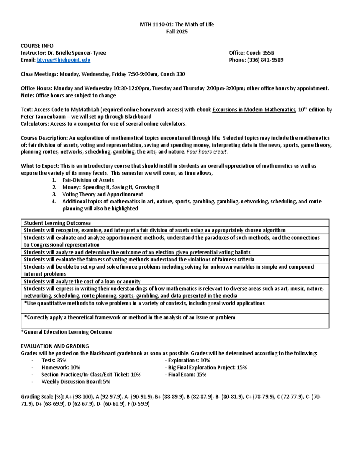 MTH 1110-01: The Math of Life - Fall 2025 Course Overview - Studocu